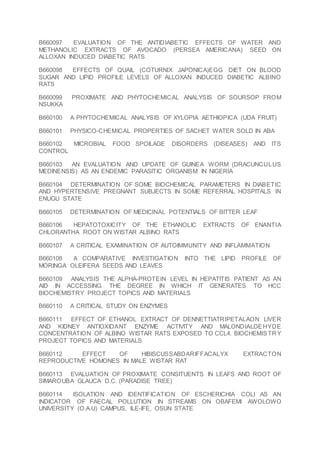 Biochemistry project topics and materials | DOCX