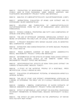 Biochemistry project topics and materials | DOCX