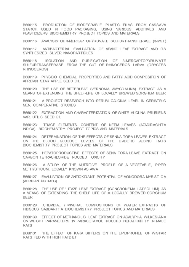 Biochemistry project topics and materials | DOCX | Herbs and ...