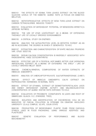 Biochemistry project topics and materials | DOCX