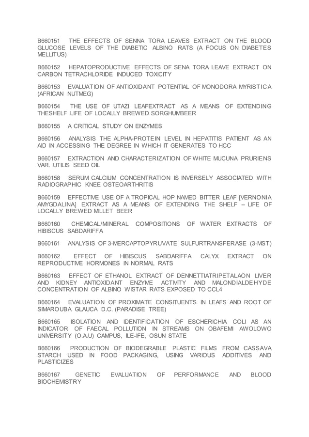 Biochemistry project topics and materials | DOCX | Herbs and ...