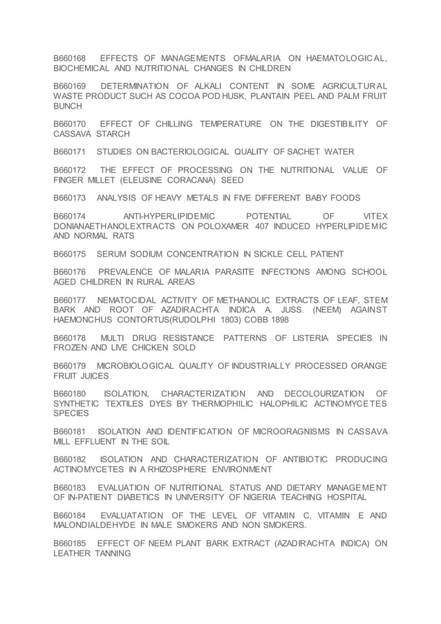 Biochemistry project topics and materials | DOCX | Herbs and ...