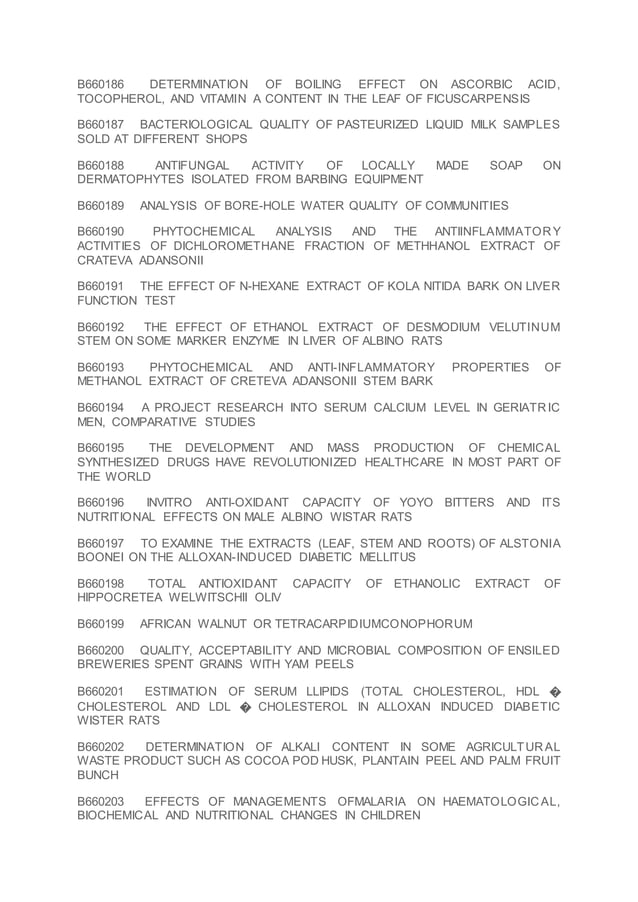 Biochemistry project topics and materials | DOCX | Herbs and ...