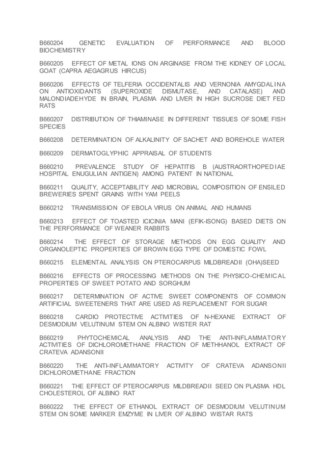 Biochemistry project topics and materials | DOCX | Herbs and ...
