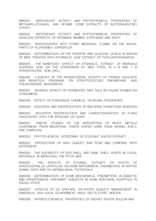 Biochemistry project topics and materials | DOCX