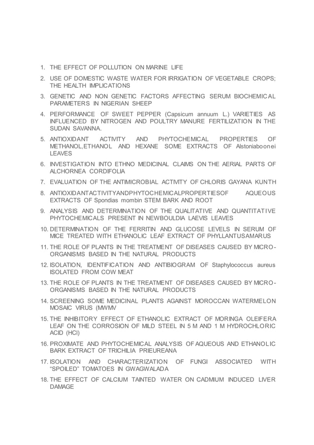 Biochemistry project topics and materials | DOCX | Herbs and ...