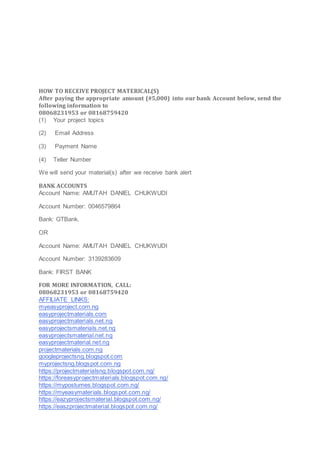 Biochemistry project topics and materials | DOCX