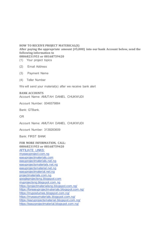 Biochemistry project topics and materials | DOCX | Herbs and ...