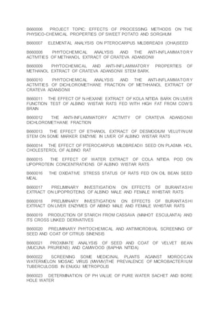 Biochemistry project topics and materials | DOCX