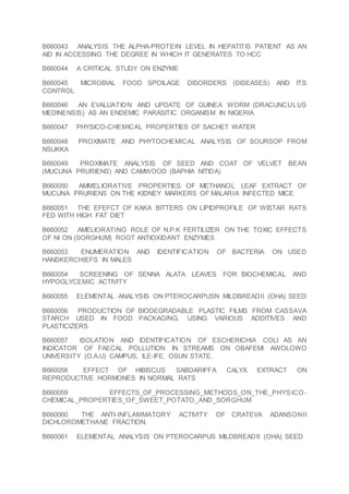 Biochemistry project topics and materials | DOCX