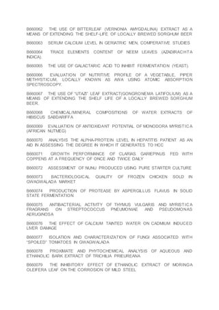 Biochemistry project topics and materials | DOCX