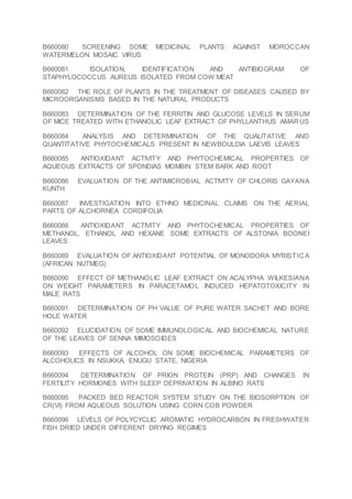 Biochemistry project topics and materials | DOCX