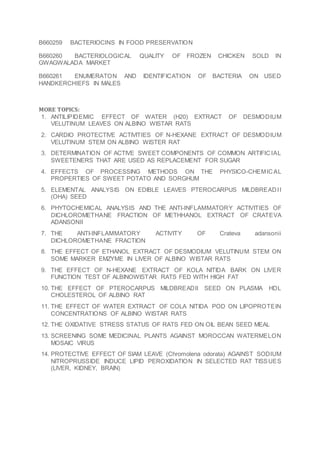Biochemistry project topics and materials