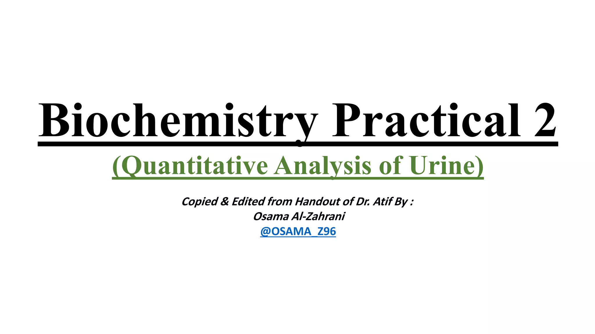 Biochemistry (quantitative analysis of urine) | PDF