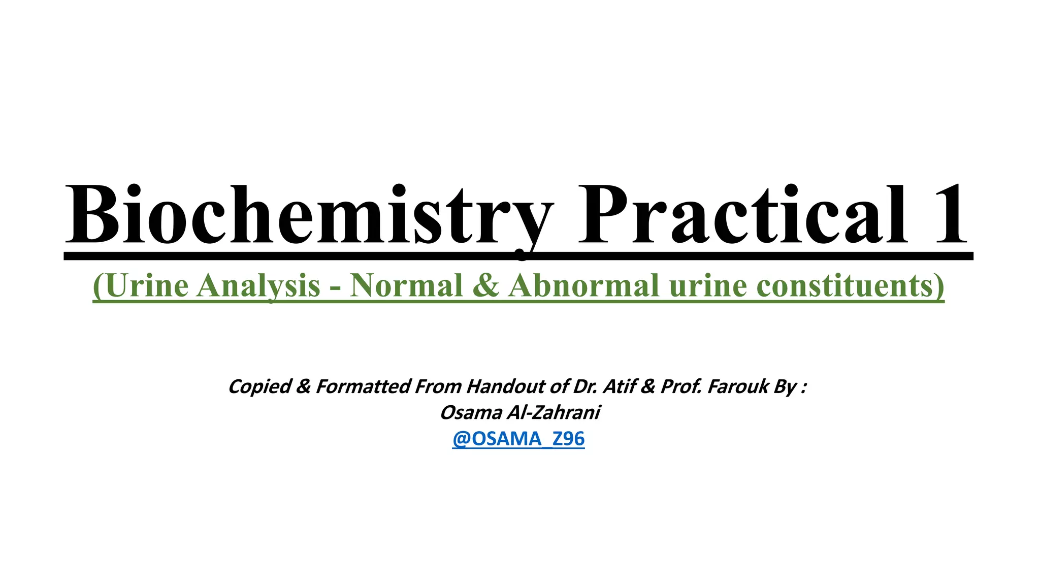 Biochemistry (urine analysis normal and abnormal urine constituents) | PDF