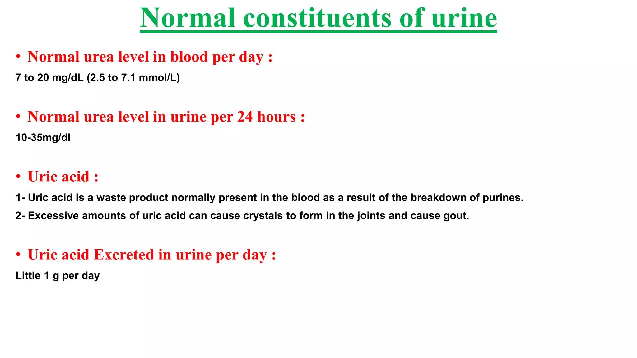 Biochemistry (urine analysis normal and abnormal urine constituents) | PDF