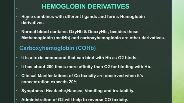 Biochem Seminar On Hemoglobin And Its Derivatives And Hemoglobinopathies Pptx