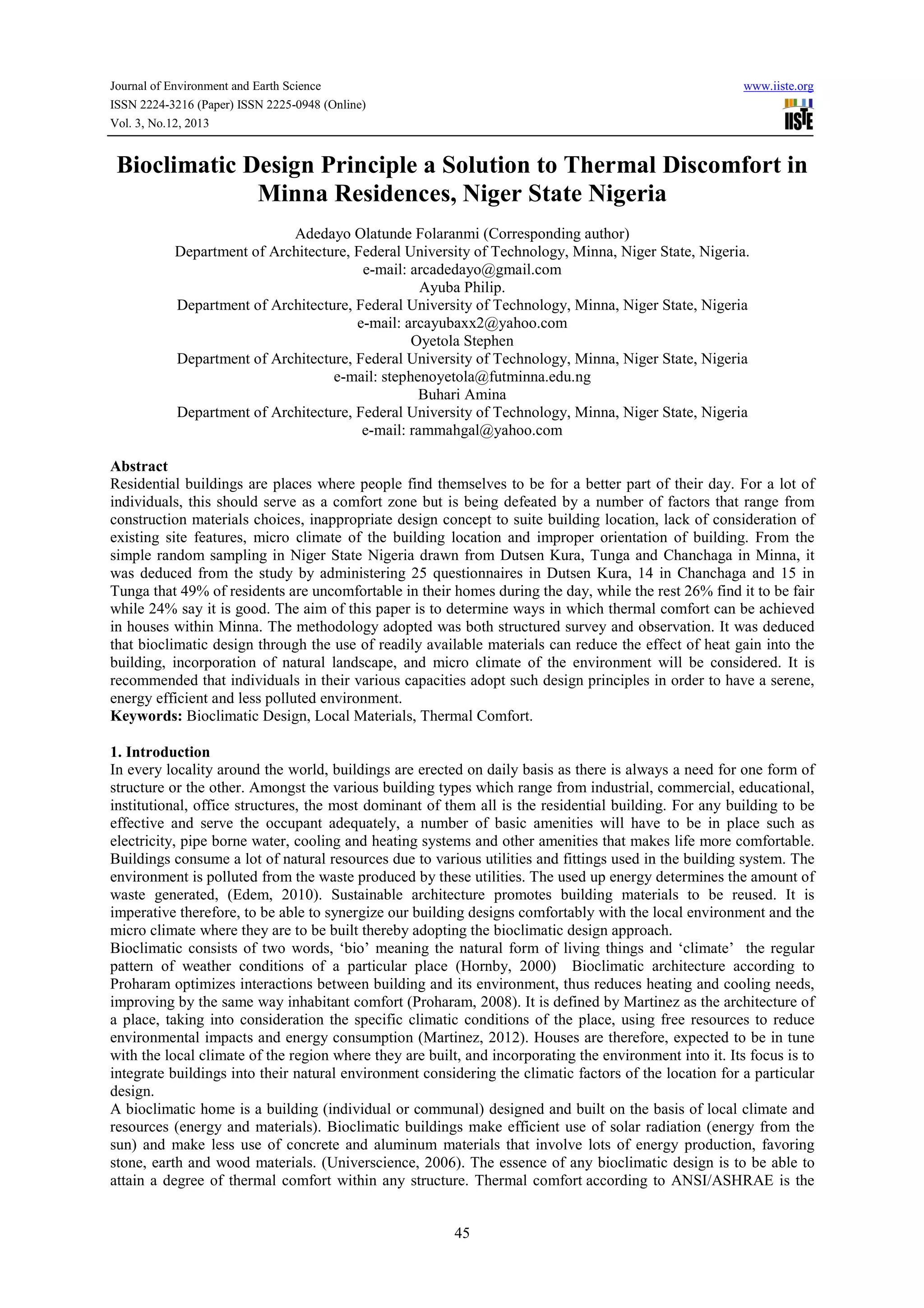 Bioclimatic design principle a solution to thermal discomfort in minna ...