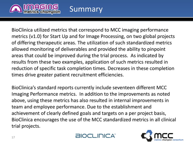 BioClinica Imaging Metrics Case Study | PPT