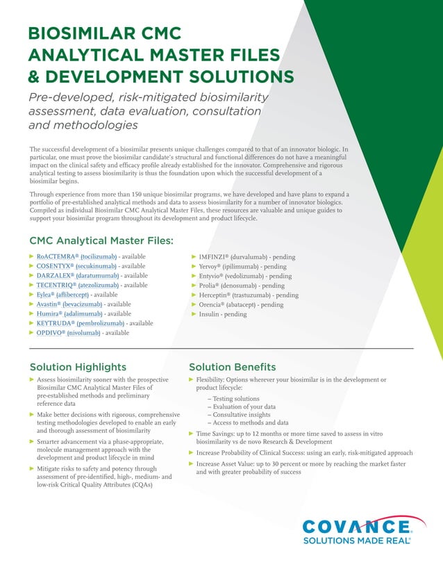 Biosimilar CMC Analytical Master Files & Development Solutions | PDF