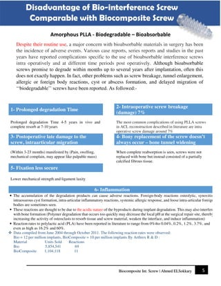 Bio composite interference screw, A Stronger turn in ACL / PCL ...