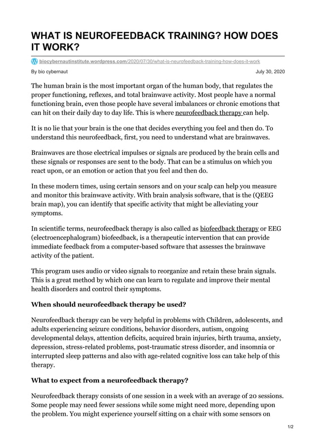 WHAT IS NEUROFEEDBACK TRAINING? HOW DOES IT WORK? | PDF | Physical ...