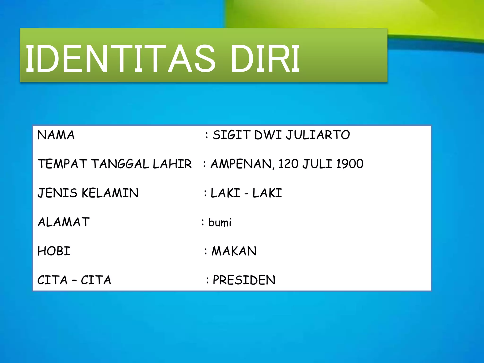 Contoh Power Point Untuk Perkenalan/Biodata diri | PPTX