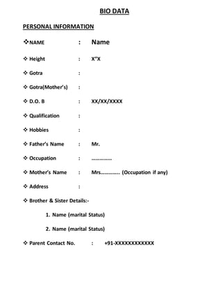 Bio data | DOCX | Family and Relationships