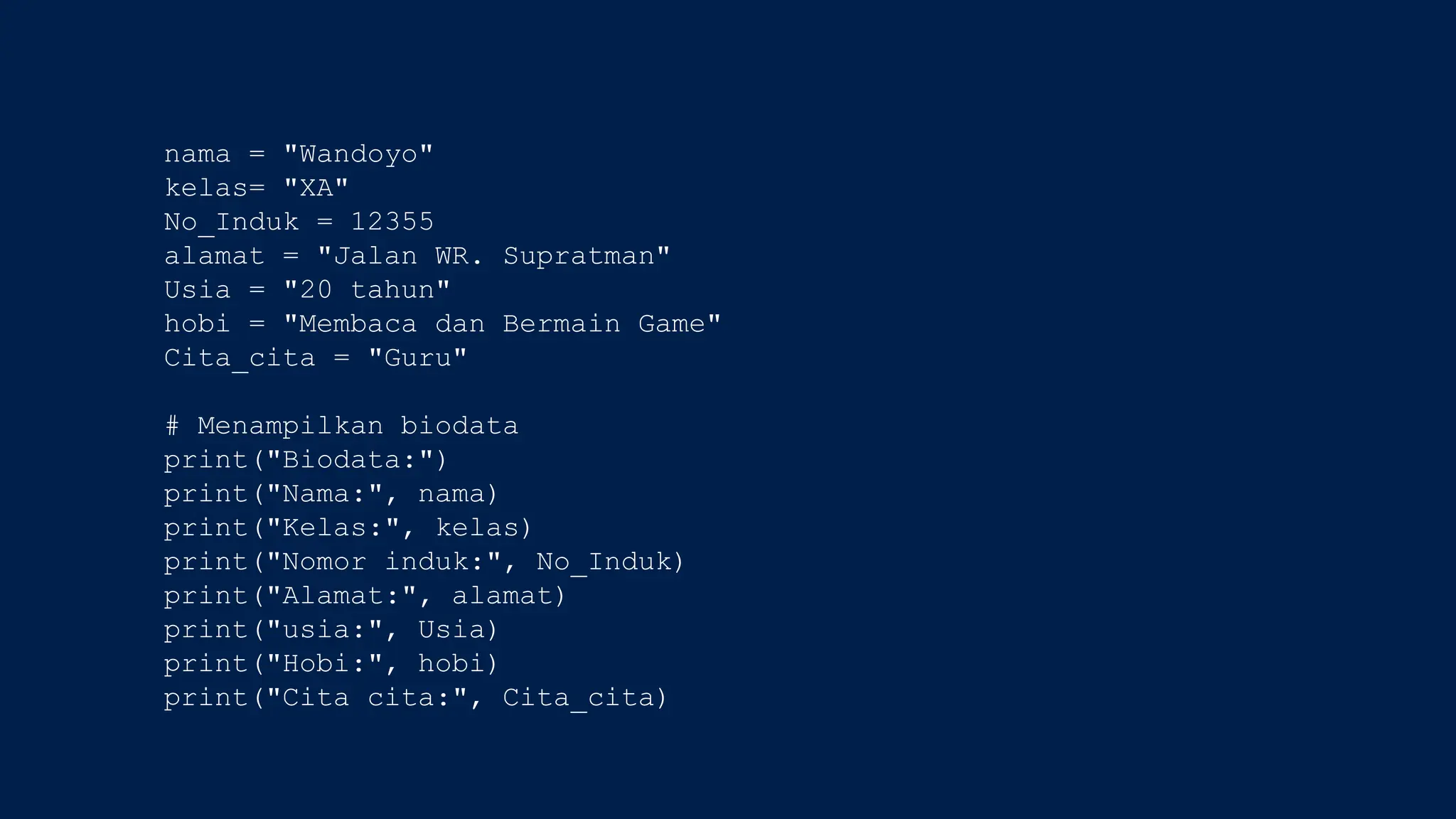 python dasar membuat biodata dan sontohnya.pptx