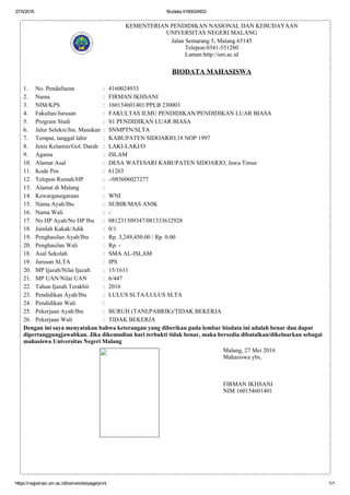 Biodata 4160024933 | PDF