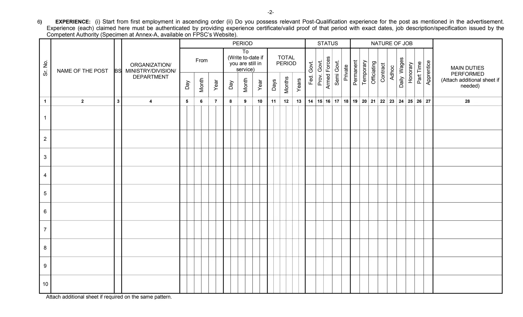 FPSC Bio Data Form | PDF