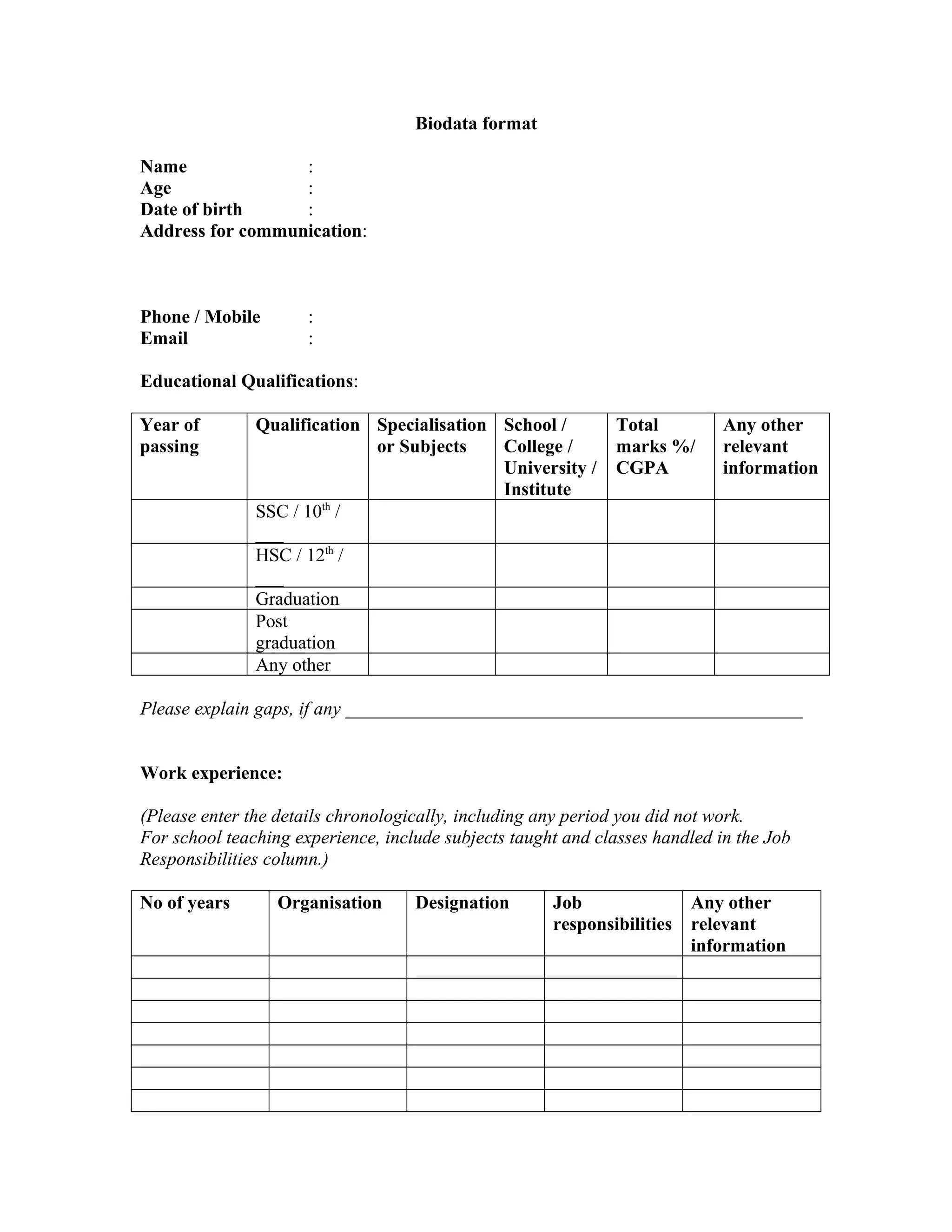 Biodata format final | DOC
