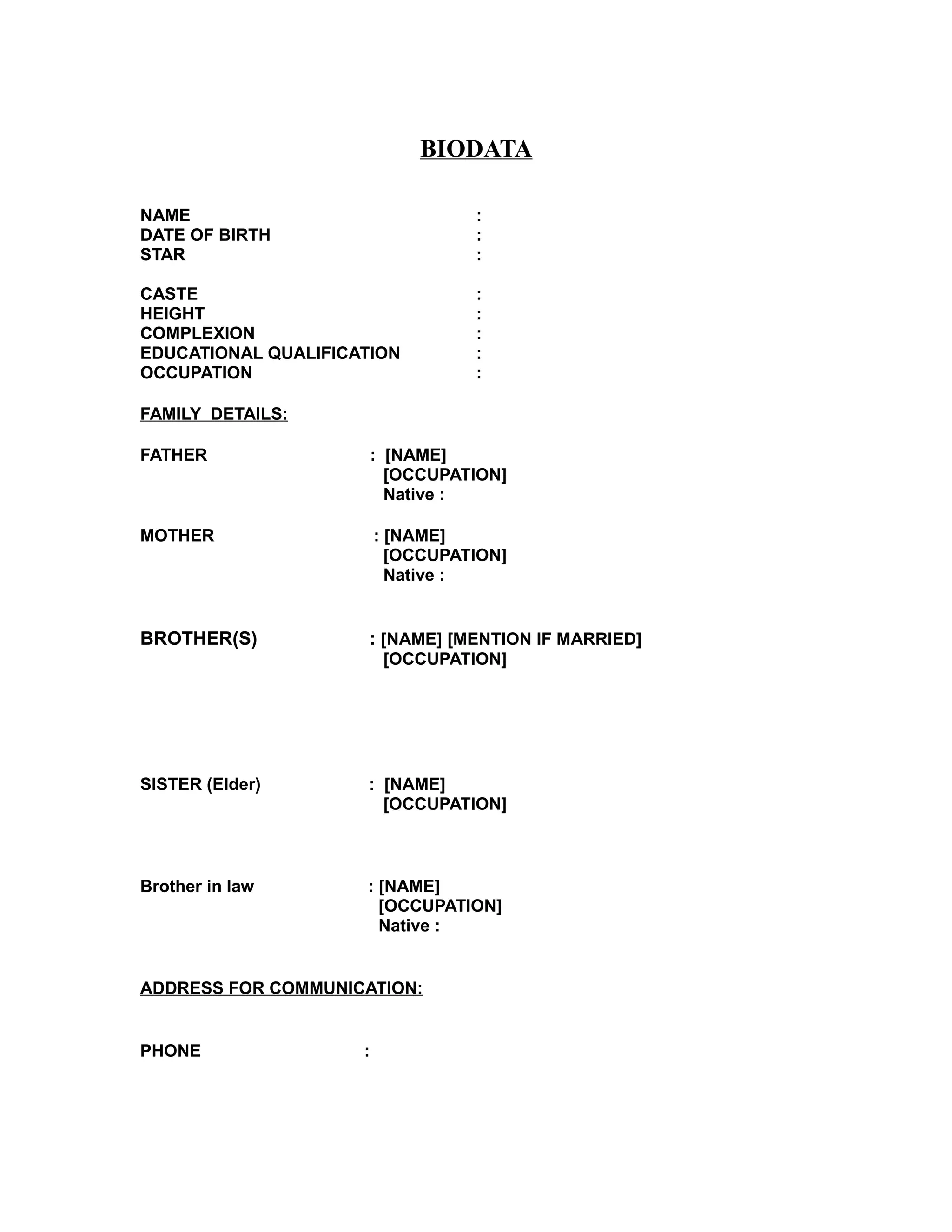 Biodata format for marriage word 6 95 - 97 - 2003 | PDF