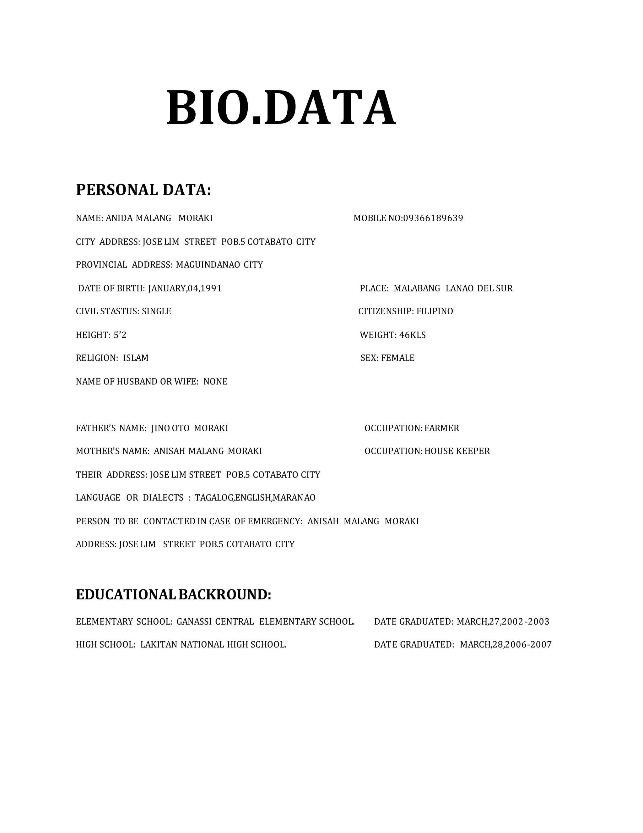 Bio data ko | DOCX