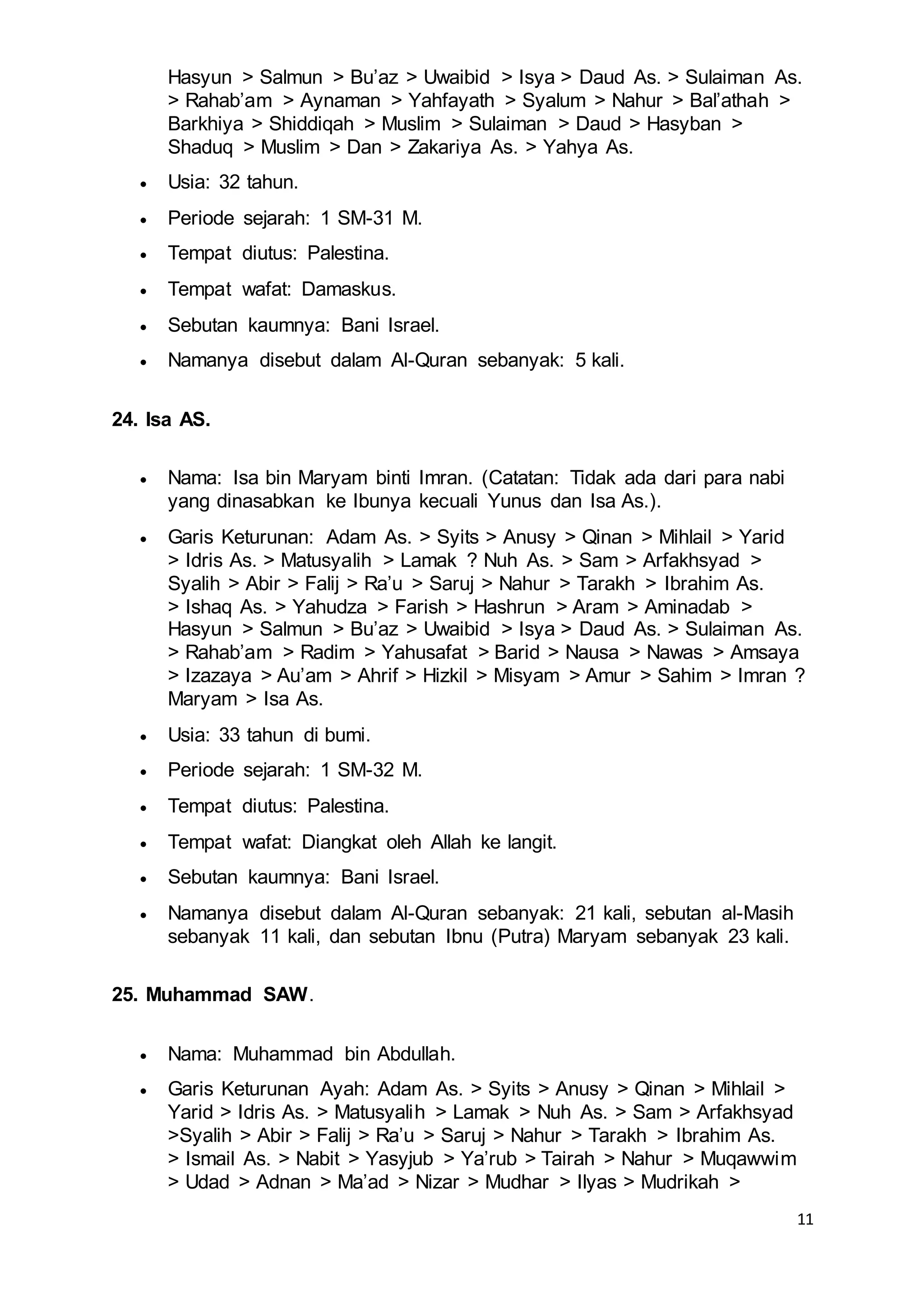 Biodata lengkap 25 nabi dan rasul islam | DOCX