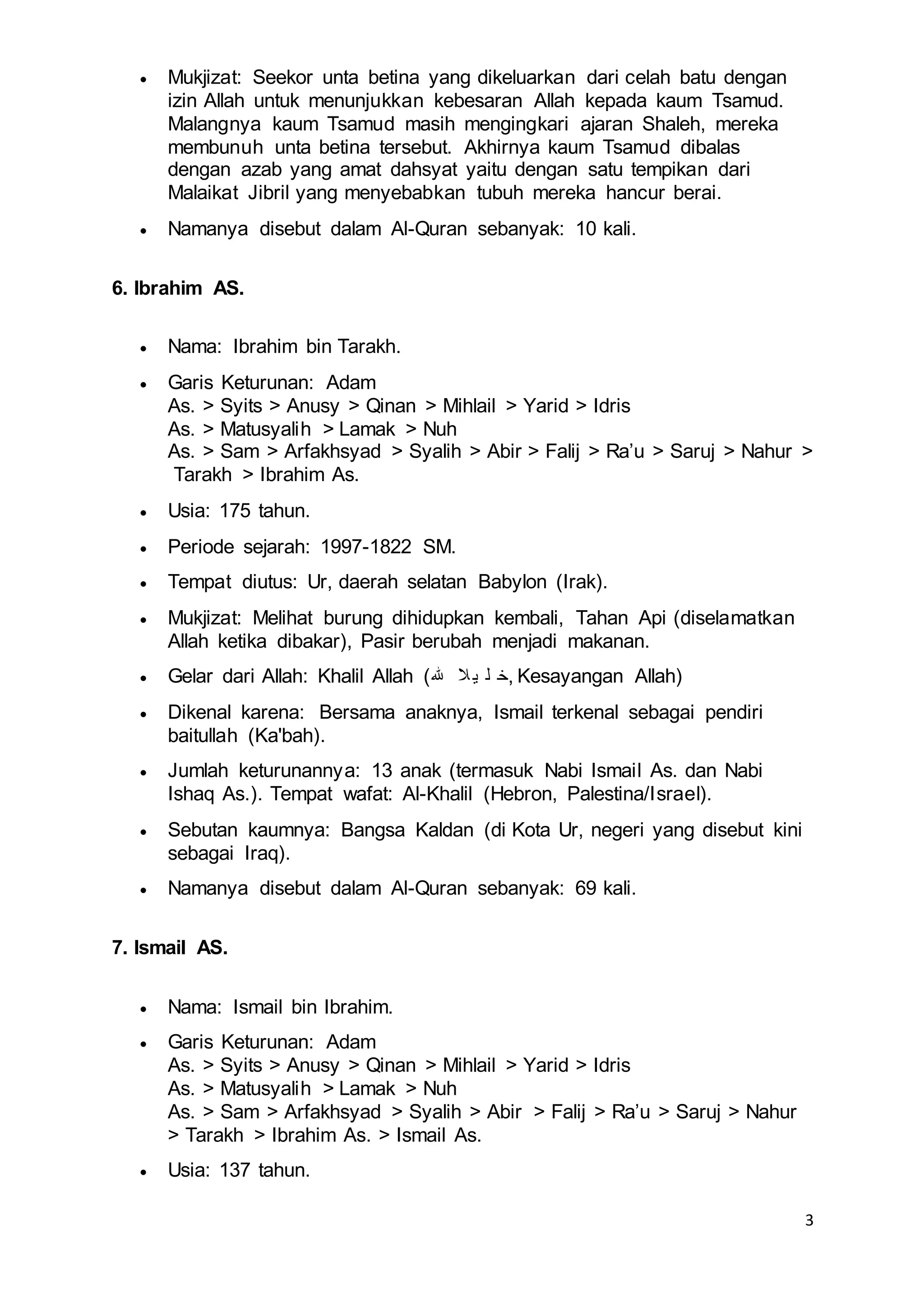 Biodata lengkap 25 nabi dan rasul islam | DOCX