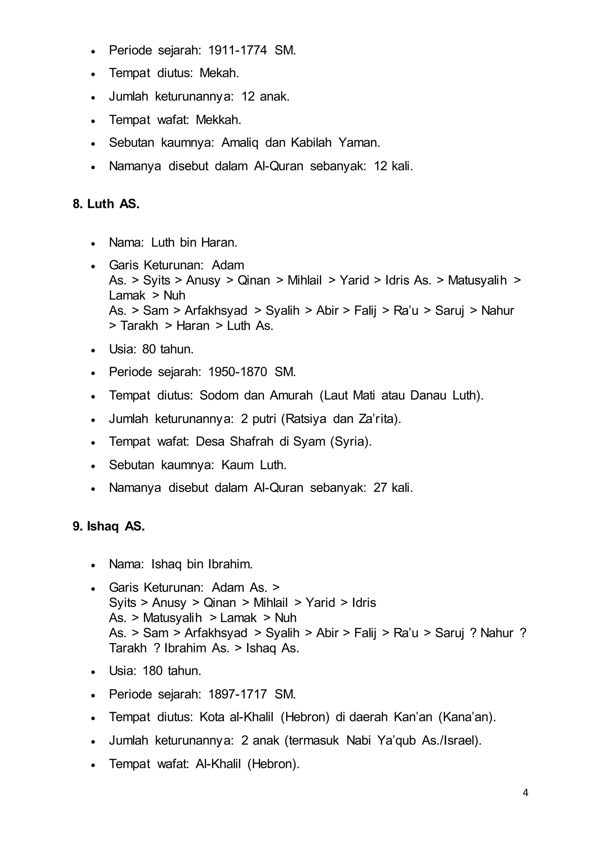 Biodata lengkap 25 nabi dan rasul islam | DOCX