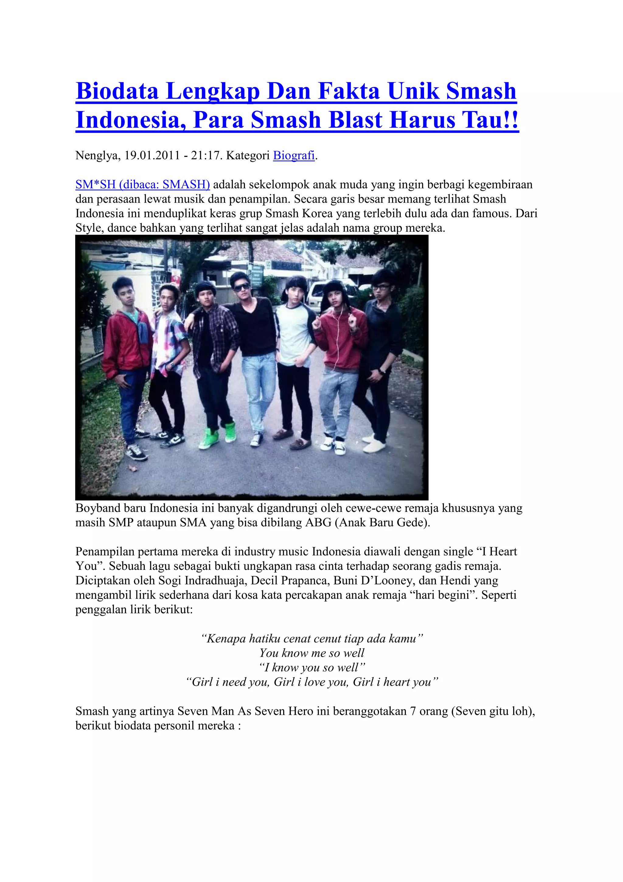 Biodata lengkap dan fakta unik smash indonesia | DOCX