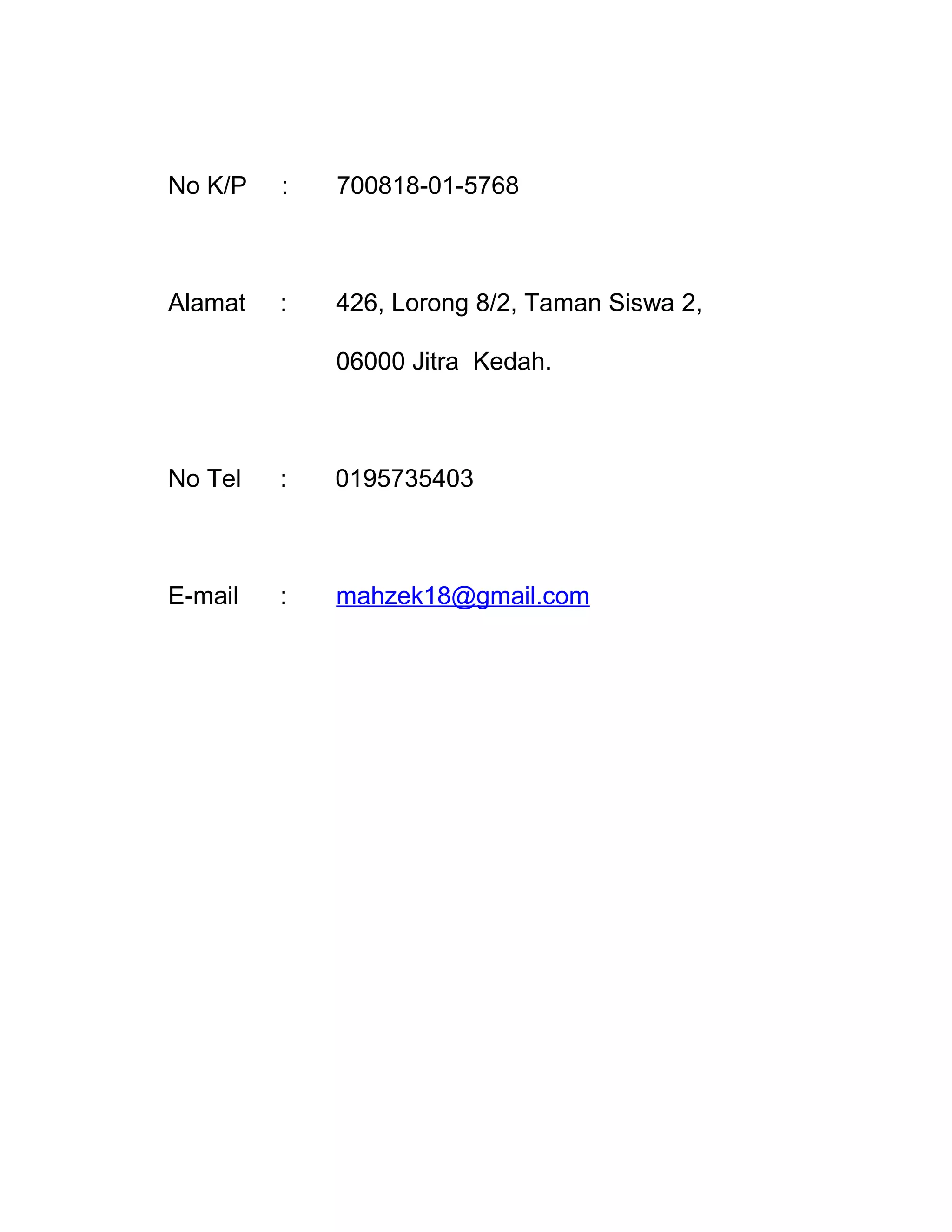 Biodata normah | DOC
