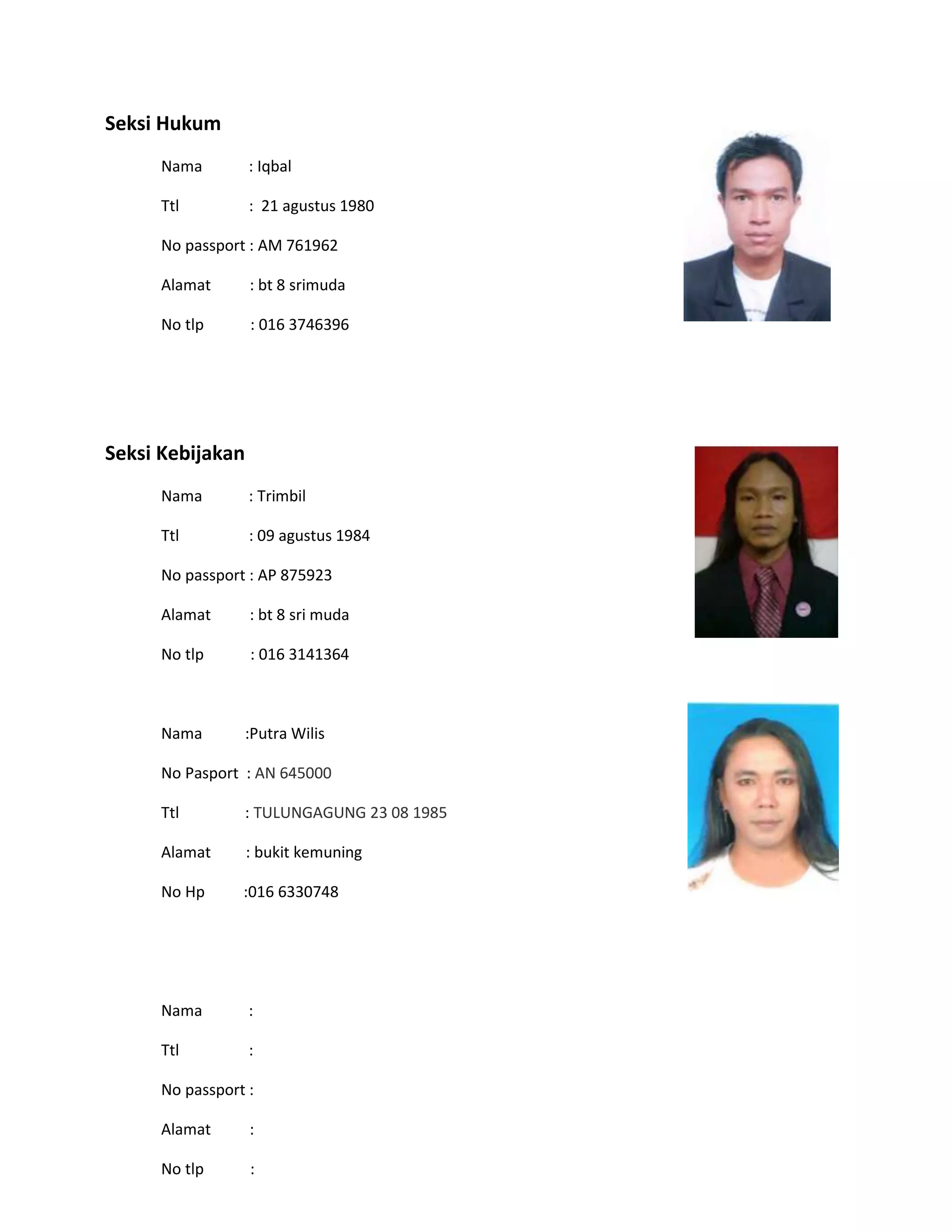 Bio data pengurus konslet | DOCX