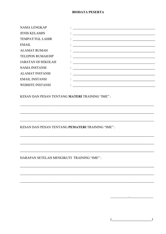 Biodata peserta training ime | DOC