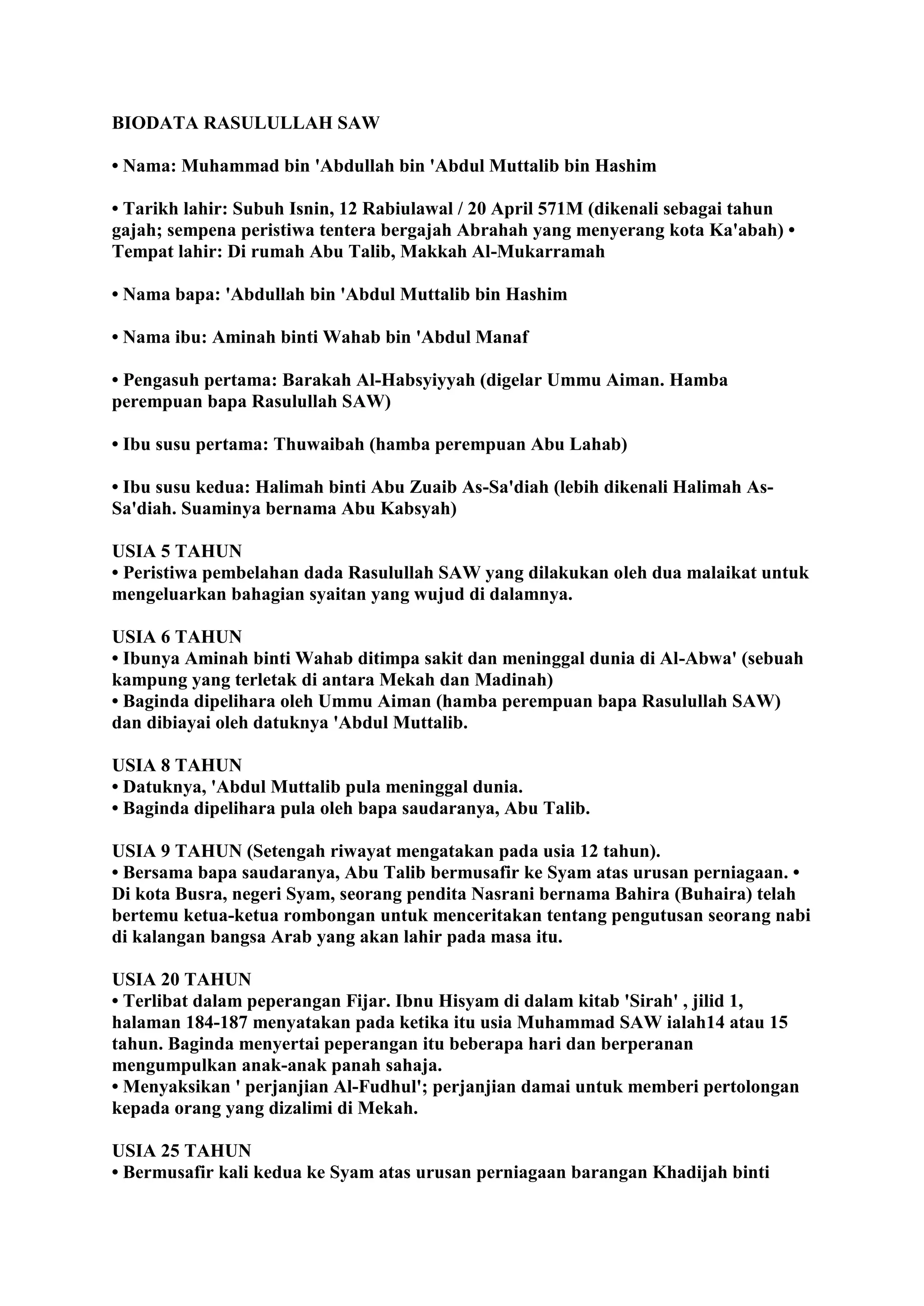Biodata rasulullah saw | DOCX