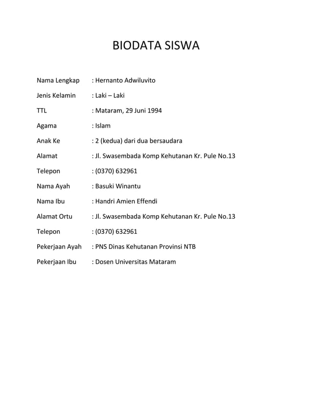 Biodata siswa | PDF