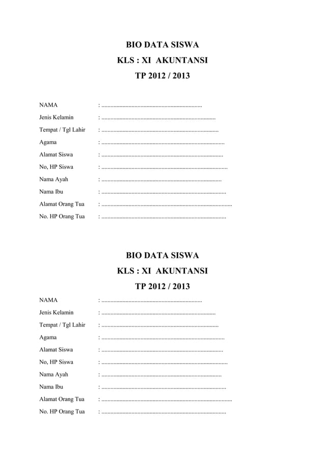 Bio data siswa | DOCX