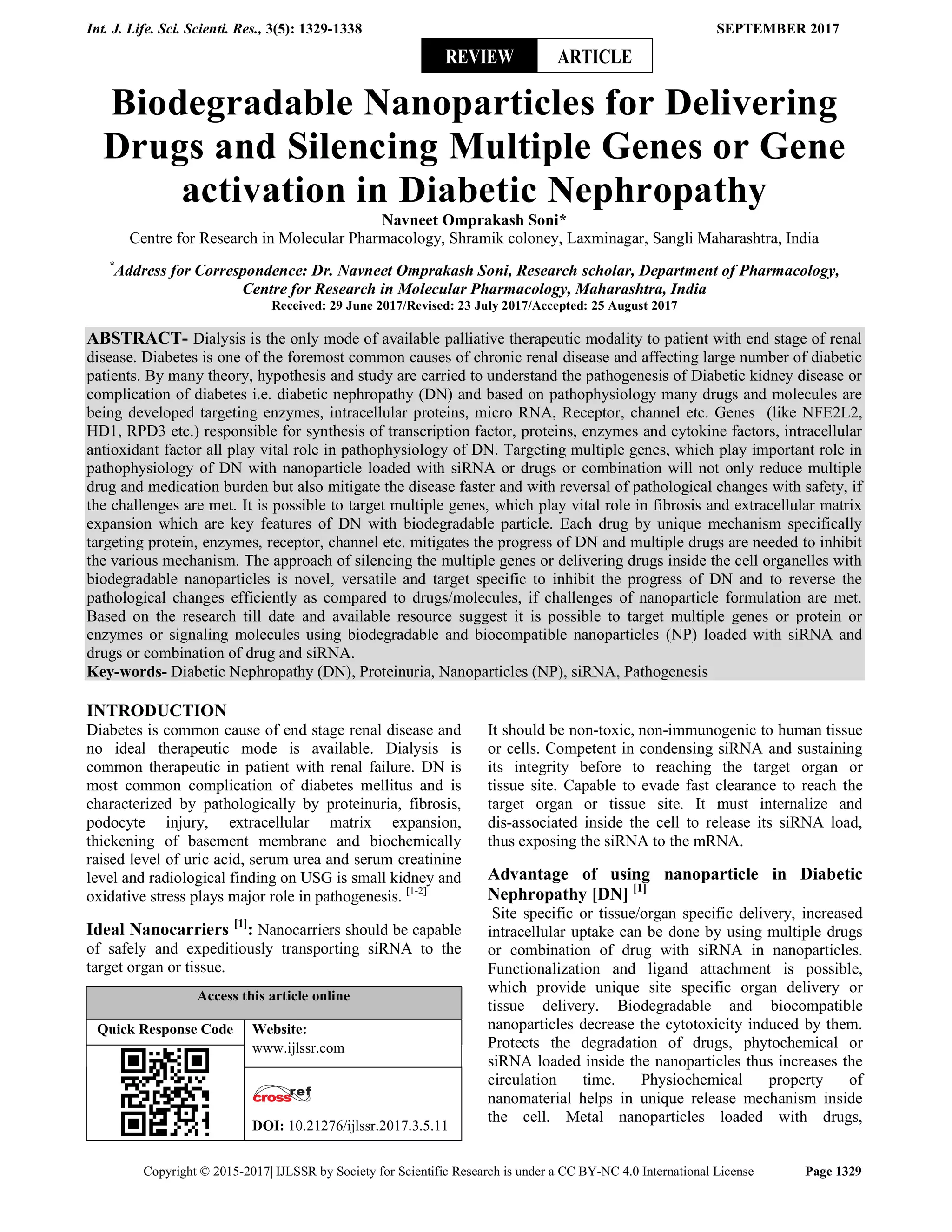Biodegradable Nanoparticles for Delivering Drugs and Silencing Multiple ...