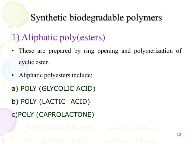 biodegradable polymers pptx | PPTX | Chemistry | Science