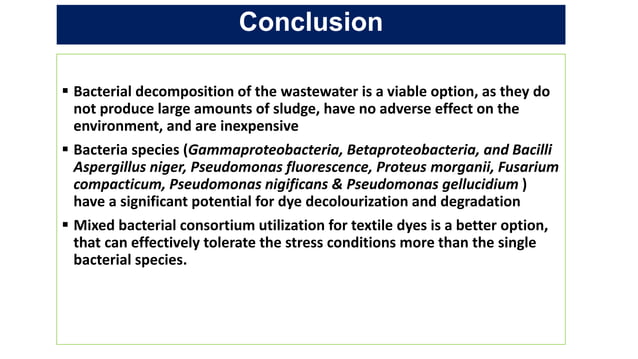 Biodegradation of textile dyes by bacteria | PPTX | Chemistry | Science