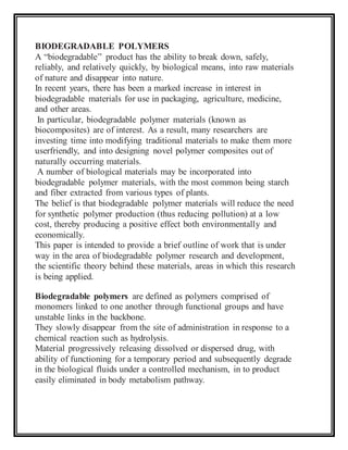 Biodegredable polymers 1 | PDF