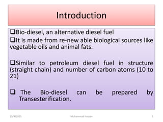 Biodeisel Production from Jatropha By Muhammad Hassan GCUF | PPT