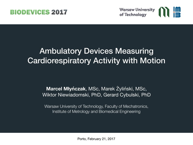 Ambulatory Devices Measuring Cardiorespiratory Activity with Motion | PPT